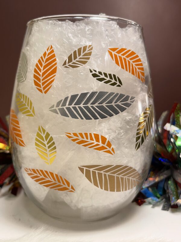 Fall Leaves Stemless Wine Glass with Autumn Color Leaves Wine Glass for ...