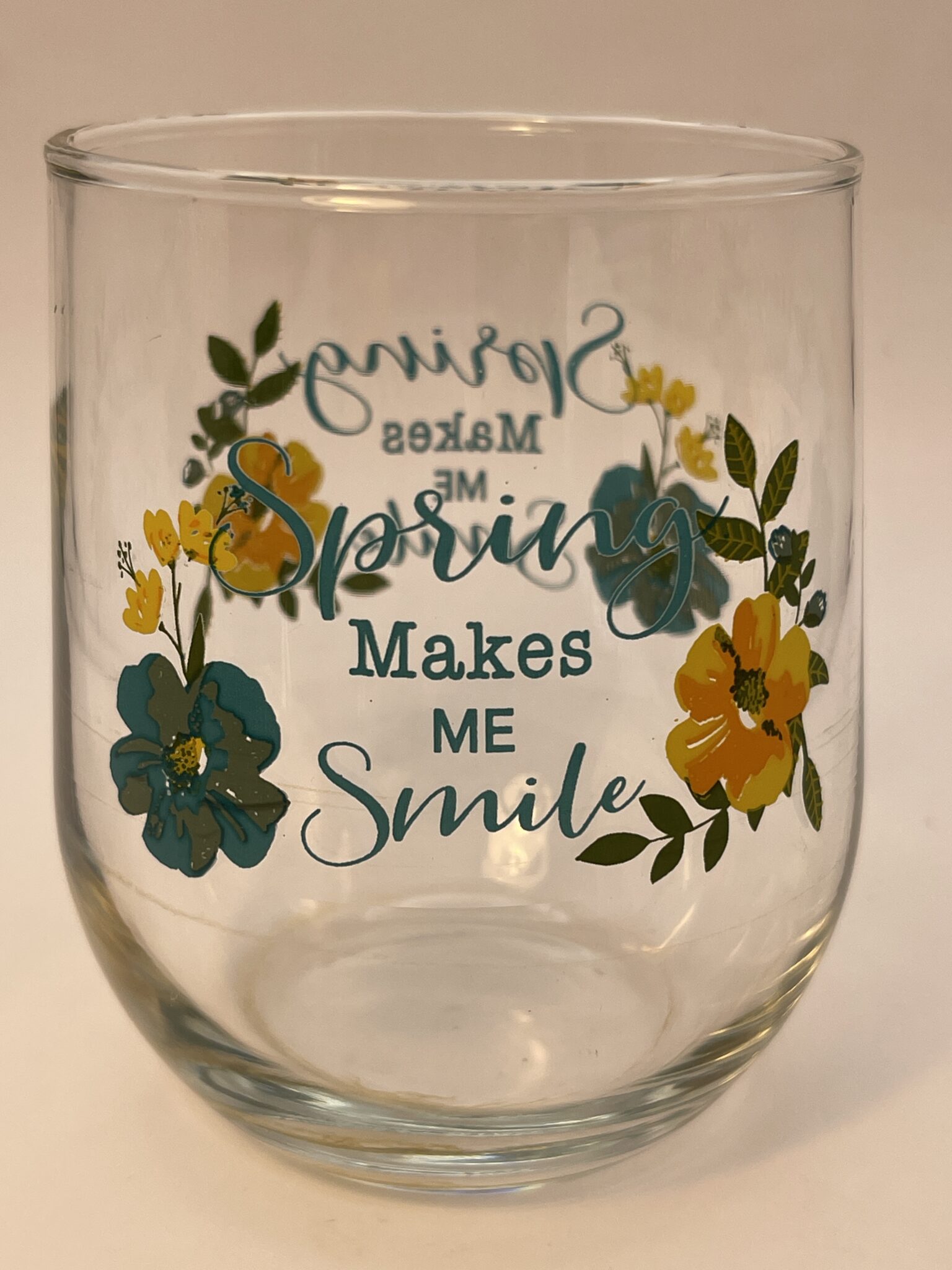 Spring Smile Stemless Wine Glass - CupofMood